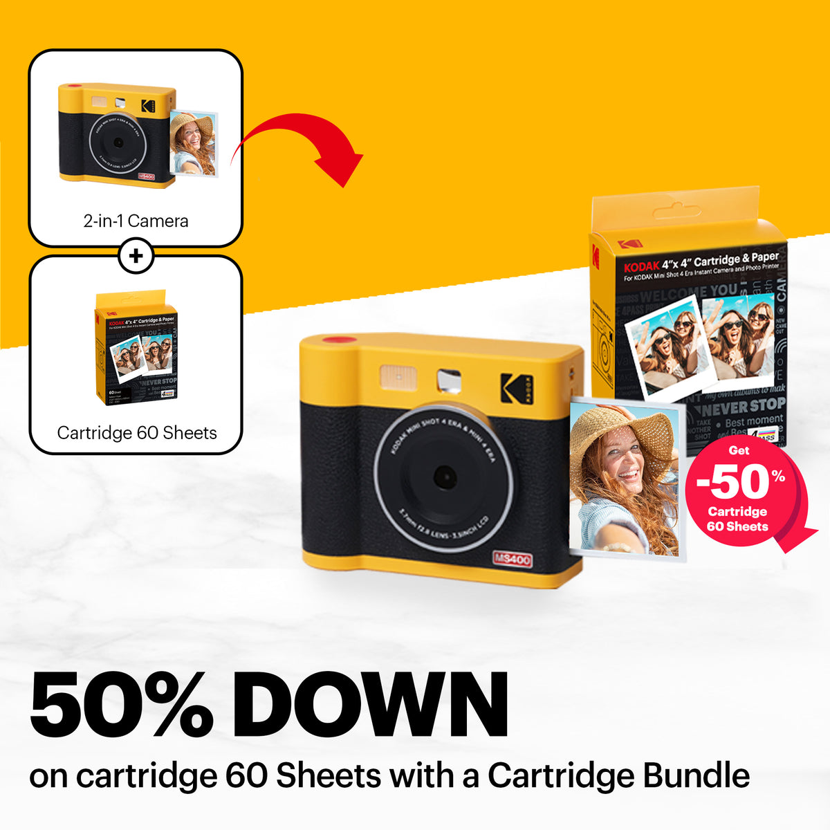 KODAK Mini Shot 4 ERA 2-in-1 Instant Camera and Photo Printer (4x4inch ...